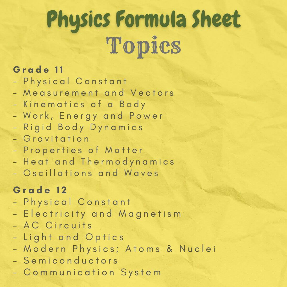 Best PHYSICS FORMULA SHEET For High School Students PDF Best PHYSICS FORMULA SHEET For High School Students PDF
