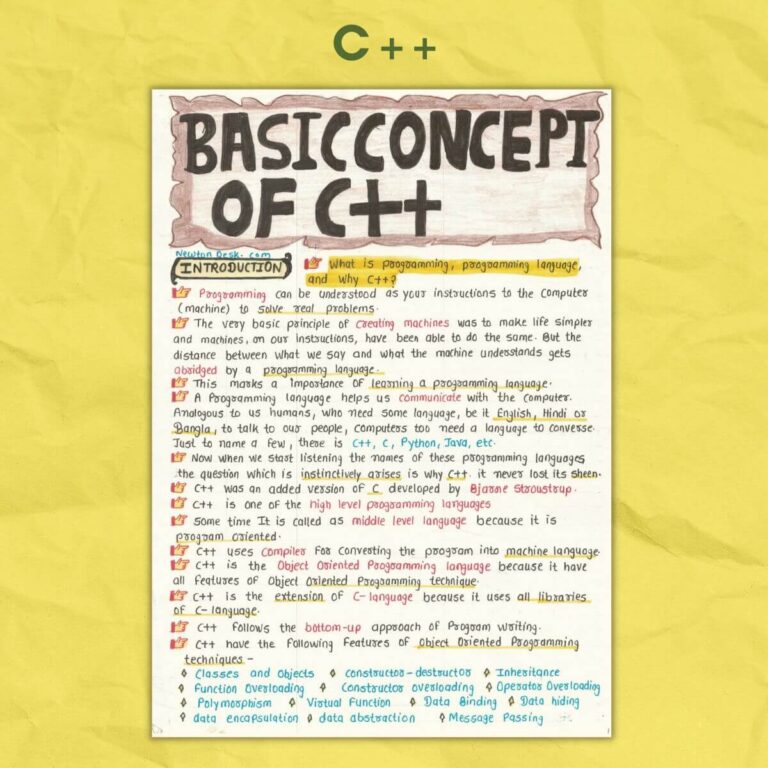 C Oops Programming Cpp Color Handwritten Notes Pdf Newtondesk