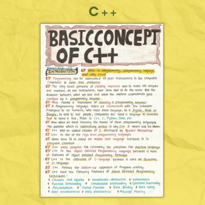 C Oops Programming Cpp Color Handwritten Notes Pdf Newtondesk 3538